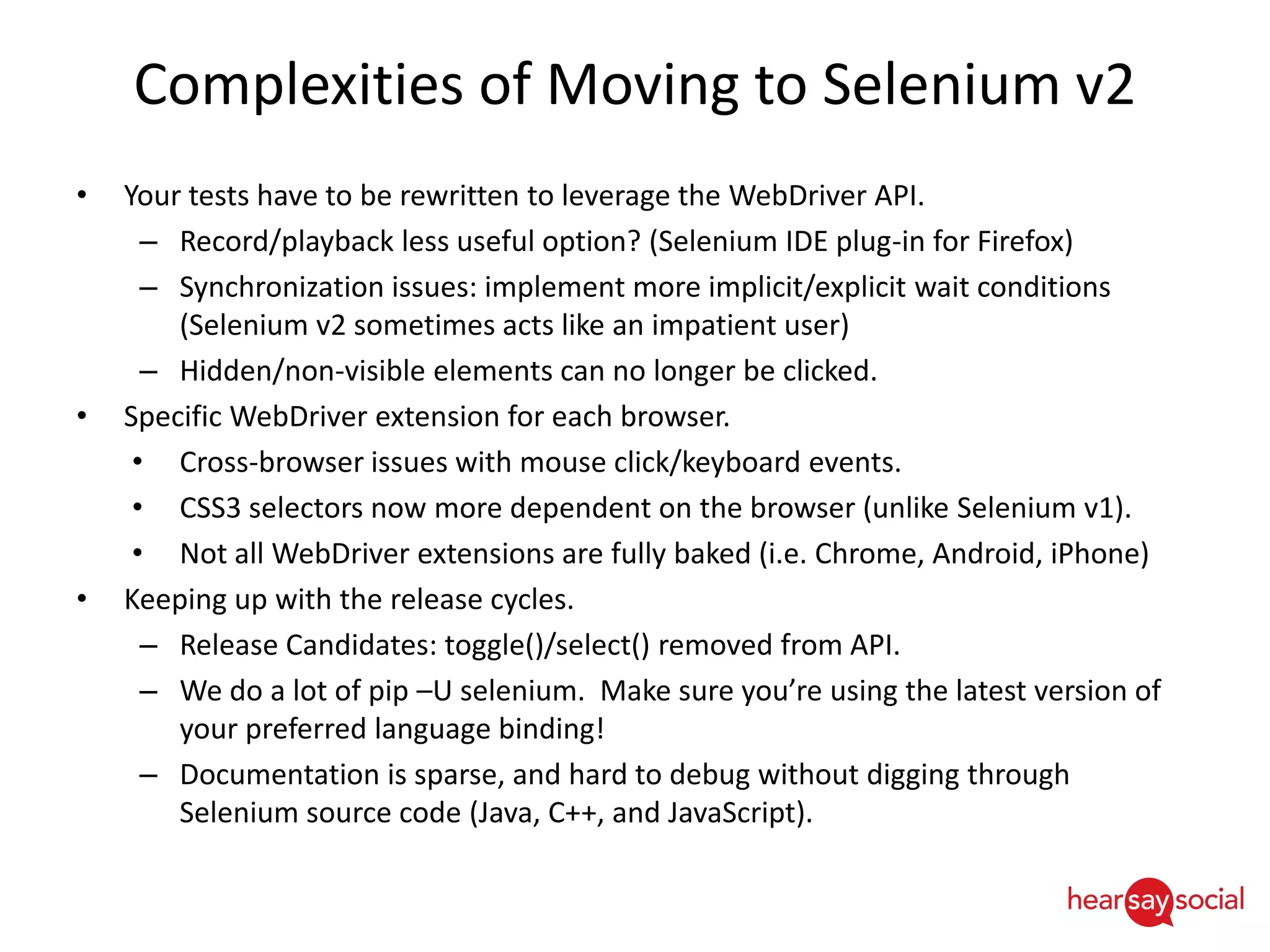 Lessons Learned: Migrating Tests to Selenium v2 | PPT Lessons Learned: Migrating Tests to Selenium v2 | PPT