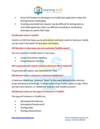 Interview question & Answers for 3+ years experienced in Selenium | LearningSlot | PDF