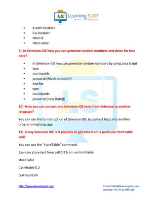 Interview question & Answers for 3+ years experienced in Selenium | LearningSlot | PDF