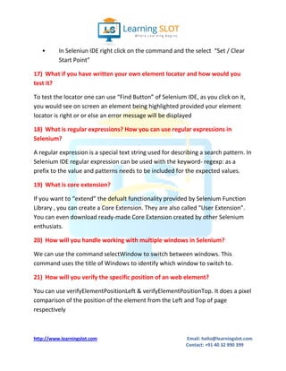 Interview question & Answers for 3+ years experienced in Selenium | LearningSlot | PDF