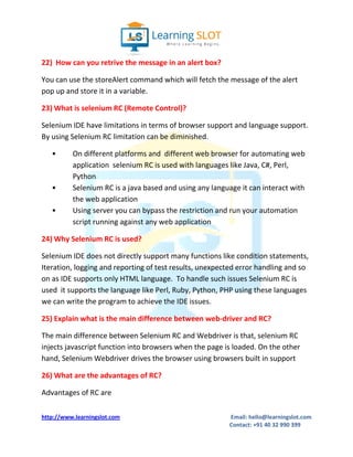 Interview question & Answers for 3+ years experienced in Selenium | LearningSlot | PDF