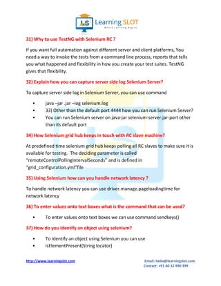 Interview question & Answers for 3+ years experienced in Selenium | LearningSlot | PDF