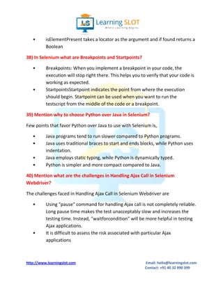Interview question & Answers for 3+ years experienced in Selenium | LearningSlot | PDF