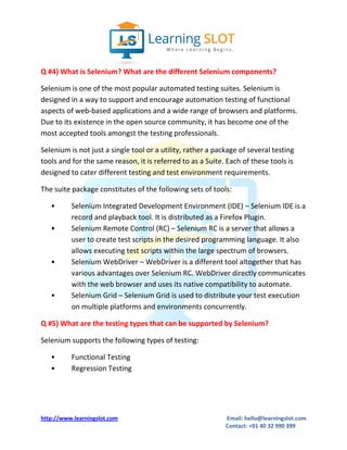 Interview Question & Answers for Selenium Freshers | LearningSlot | PDF