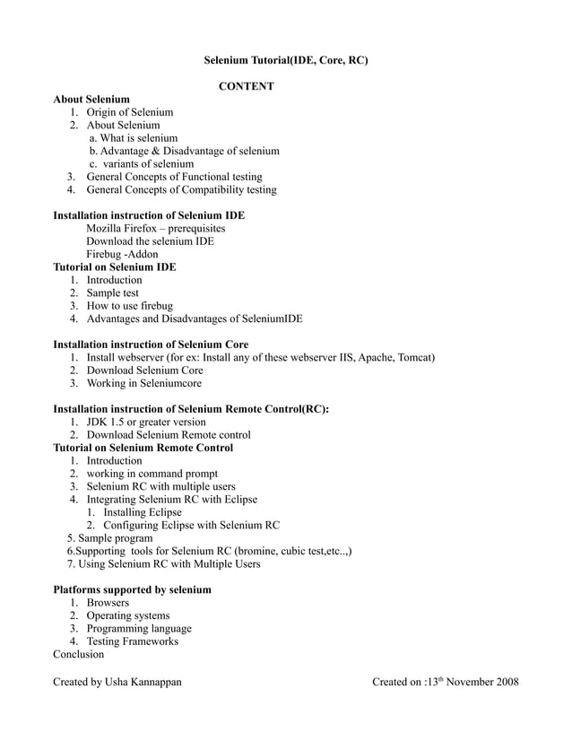 Basics of Selenium IDE,Core, Remote Control | PDF