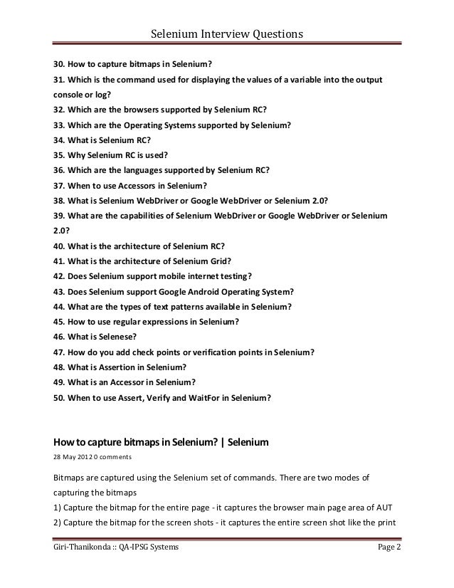 Selenium Interview Questions