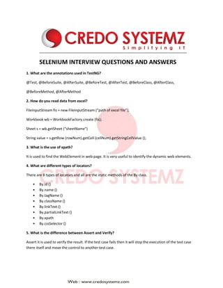 Selenium interview questions and answers | PDF