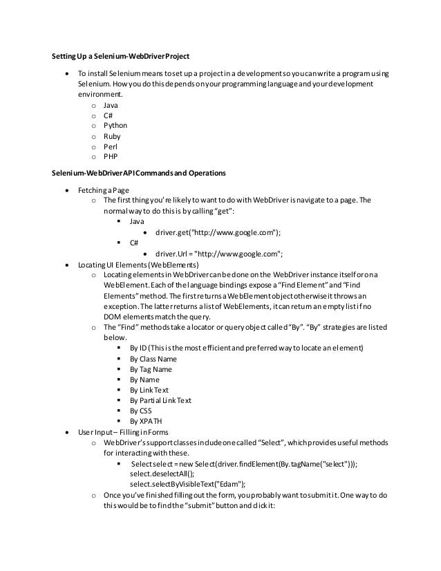 Selenium Notes