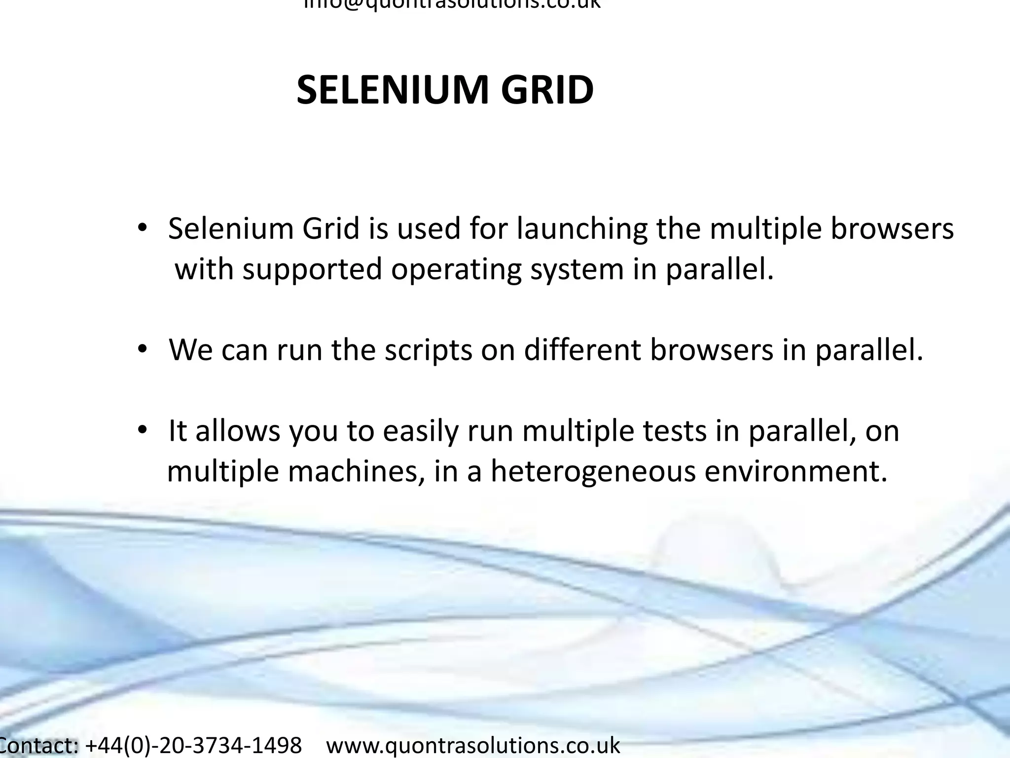 Selenium overview ppt by quontra solutions | PPTX | Browsers | Computer Software and Applications