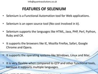 Selenium overview ppt by quontra solutions | PPTX | Browsers | Computer ...