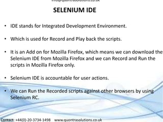 Selenium overview ppt by quontra solutions | PPTX | Browsers | Computer ...
