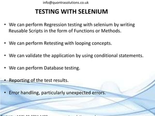 Selenium overview ppt by quontra solutions | PPTX | Browsers | Computer Software and Applications