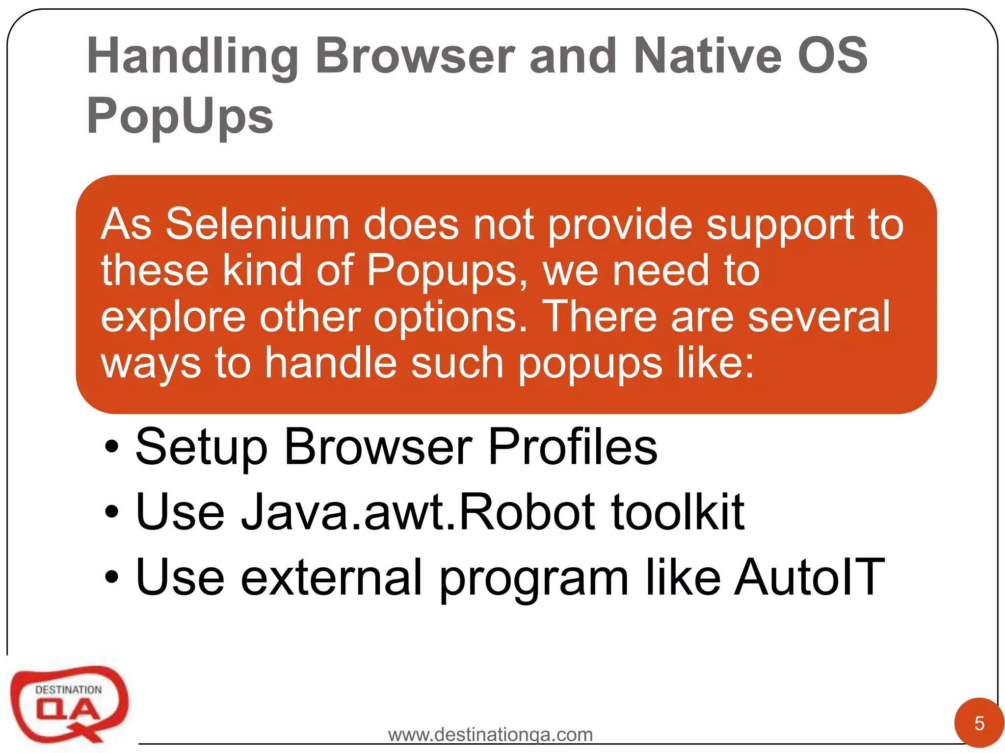 Selenium Webdriver Pop Up Handling Pptx Web Development Internet 7463