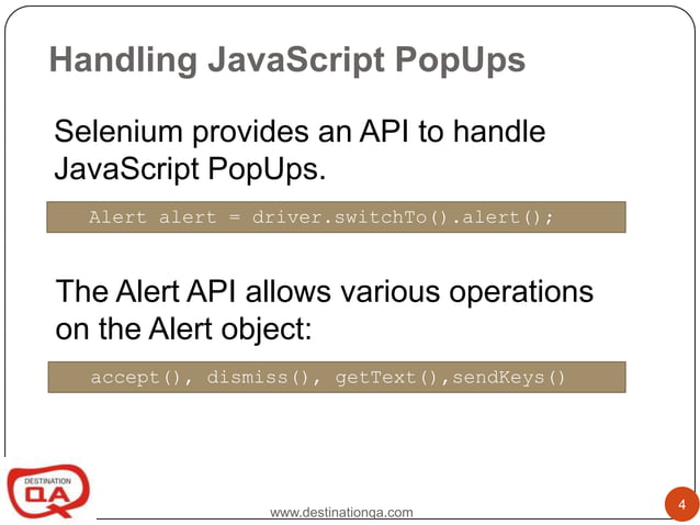 Selenium Webdriver pop up handling | PPT