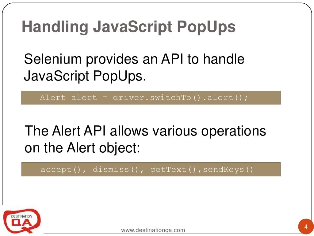 Selenium Webdriver Pop Up Handling