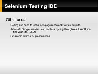 Selenium testing IDE 101 | ODP