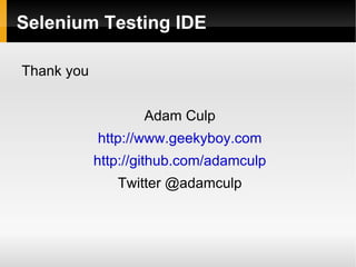 Selenium testing IDE 101 | ODP
