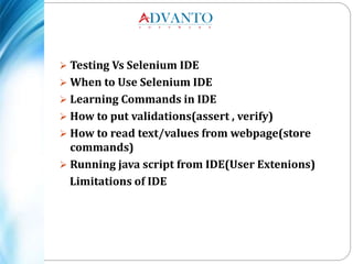 Selenium training in pune course content advanto software | PPT