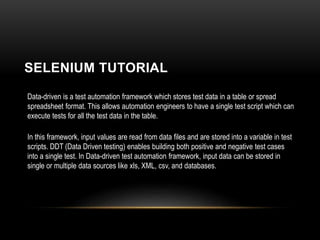 Selenium tutorials | PPTX | Programming Languages | Computing