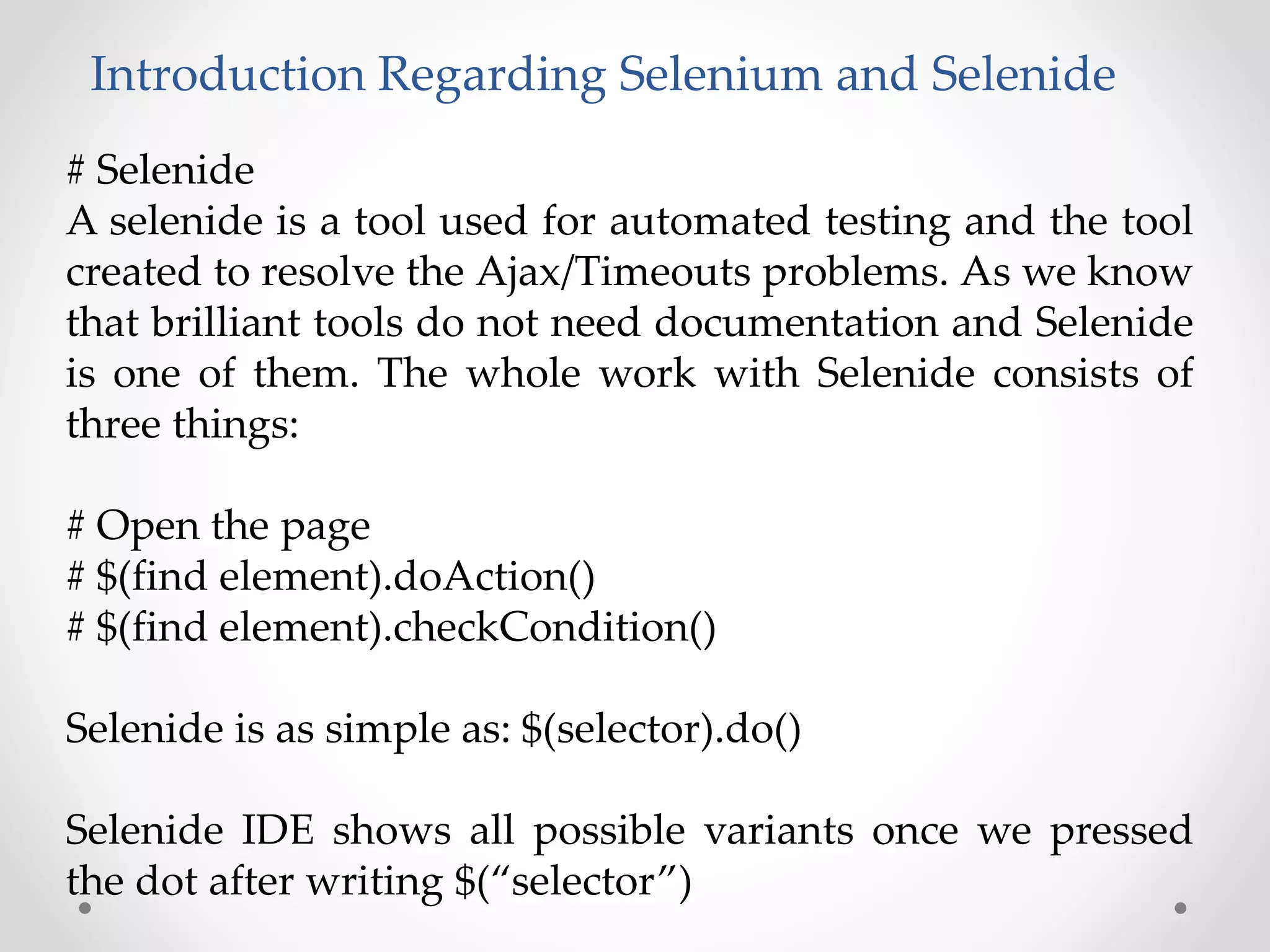 Selenide vs. Selenium: The War Of Technologies | PPTX | Web Development | Internet