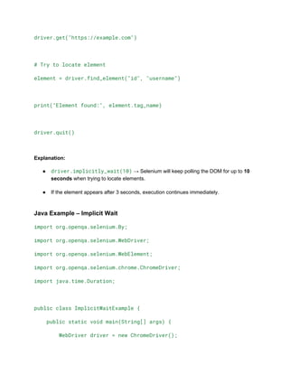 Selenium Waits Explained: Python & Java Cheat Sheet | PDF