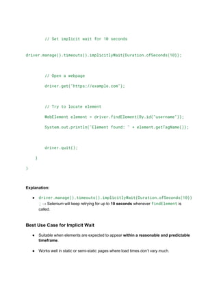 Selenium Waits Explained: Python & Java Cheat Sheet | PDF