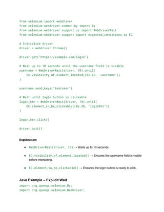Selenium Waits Explained: Python & Java Cheat Sheet | PDF