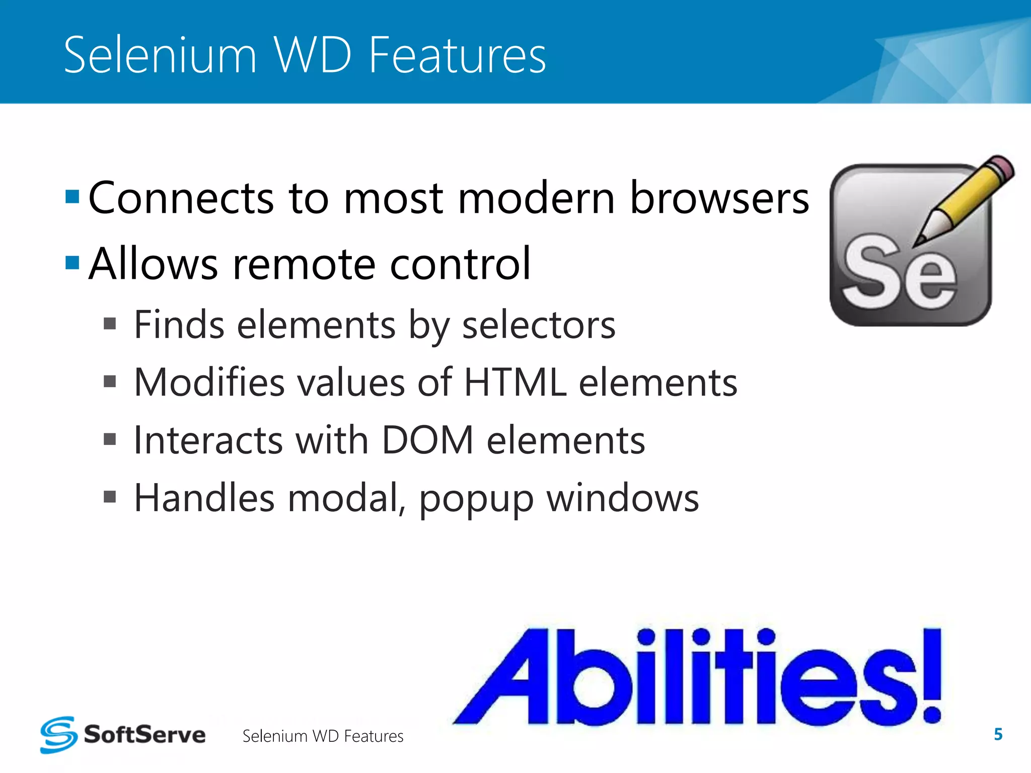 Selenium WebDriver | PPTX | Web Design and HTML | Internet
