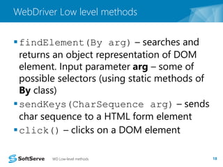 Selenium WebDriver | PPTX | Web Design and HTML | Internet