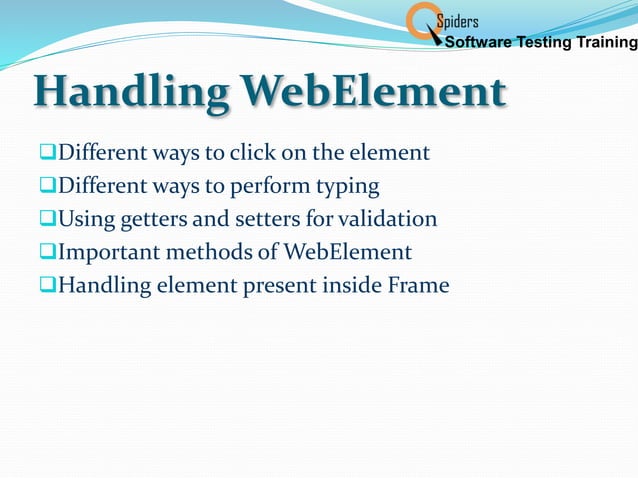 QSpiders - Selenium Webdriver | PPTX | Web Development | Internet