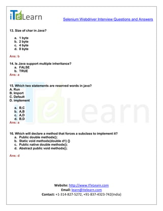 Selenium webdriver interview questions and answers | PDF
