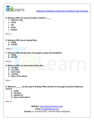 Selenium webdriver interview questions and answers | PDF