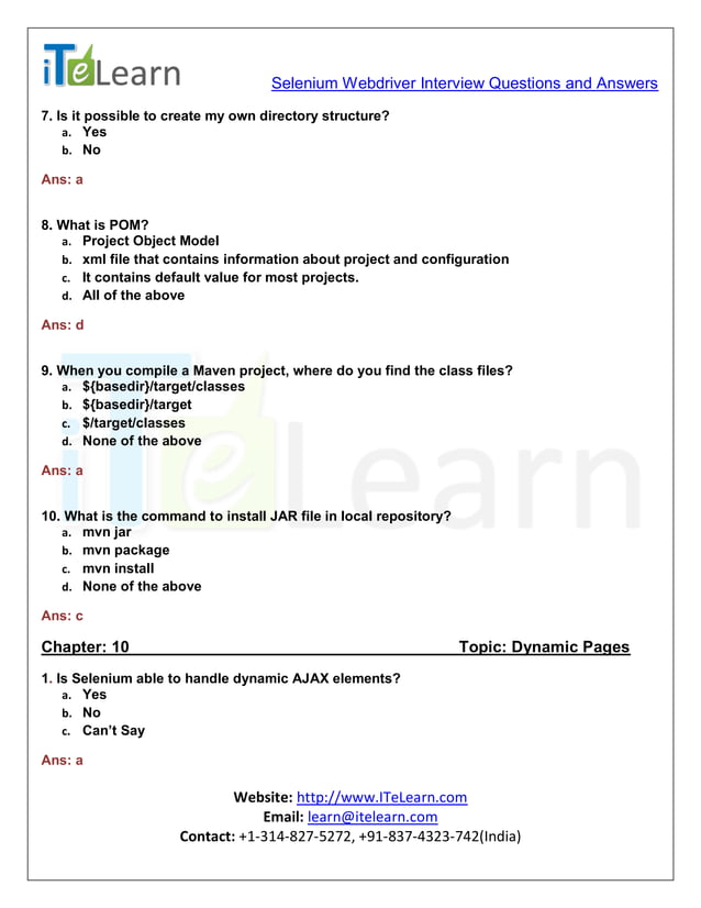 Selenium Webdriver Interview Questions And Answers Pdf