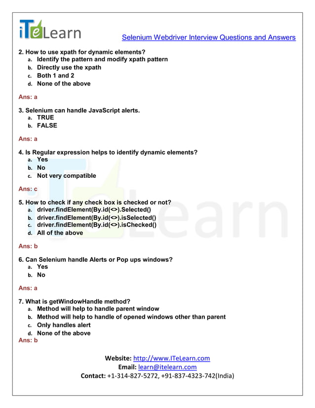 Selenium Webdriver Interview Questions And Answers Pdf