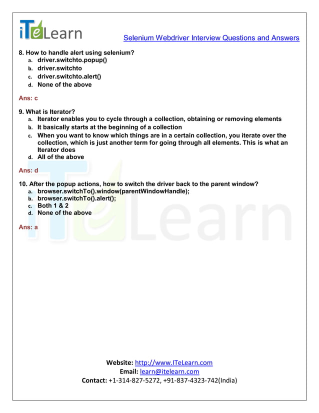 Selenium Webdriver Interview Questions And Answers Pdf