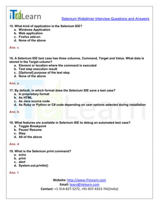 Selenium webdriver interview questions and answers | PDF