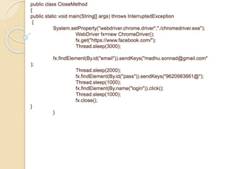 Selenium WebDriver methods Testing methods | PPTX