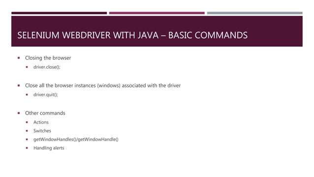 Selenium with java | PPTX | Browsers | Computer Software and Applications