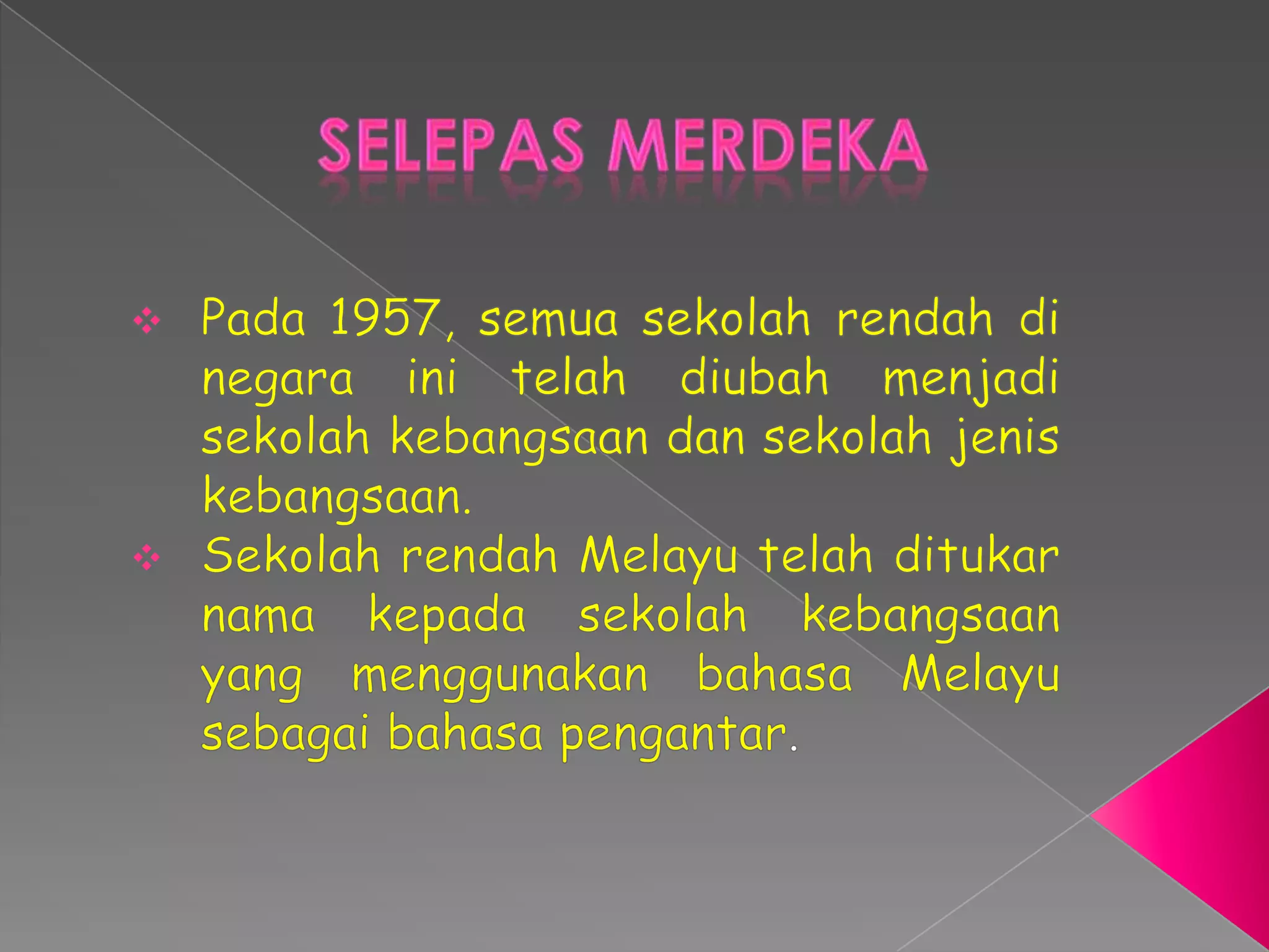 Tajuk 1 : SEJARAH PERSEKOLAHAN DI MALAYSIA (selepas merdeka) | PPTX