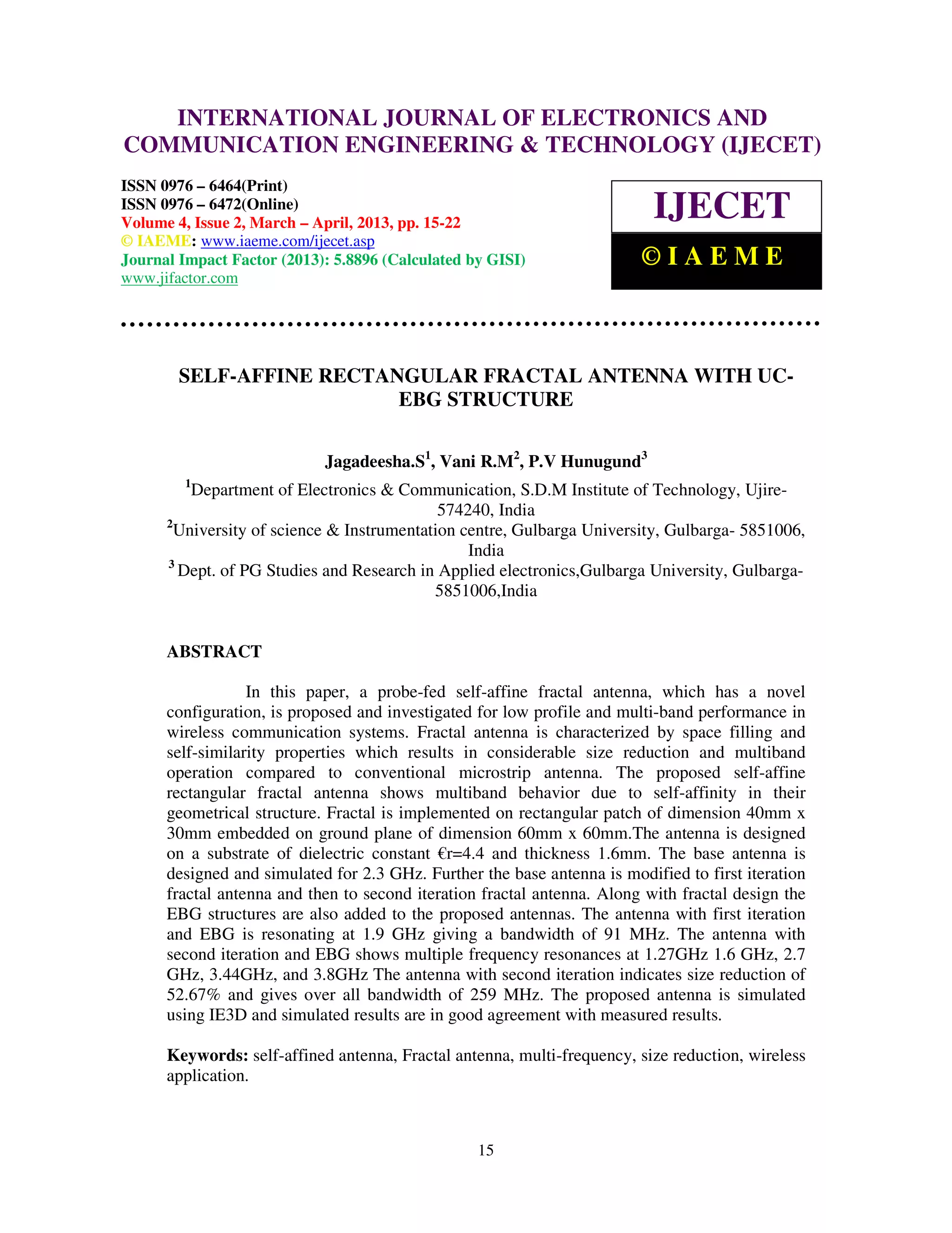 Self affine rectangular fractal antenna with uc-ebg structure-2 | PDF