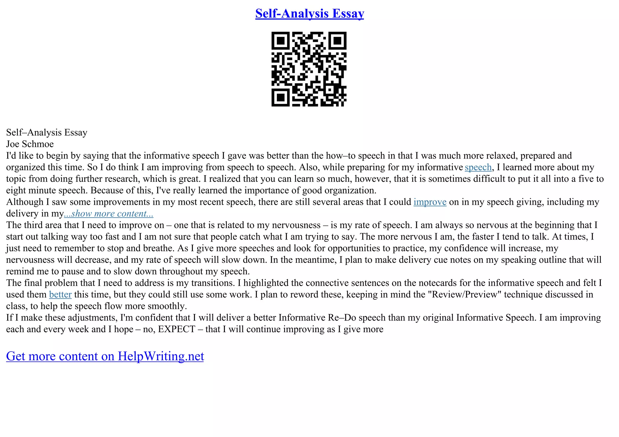 Self-Analysis Essay | PDF