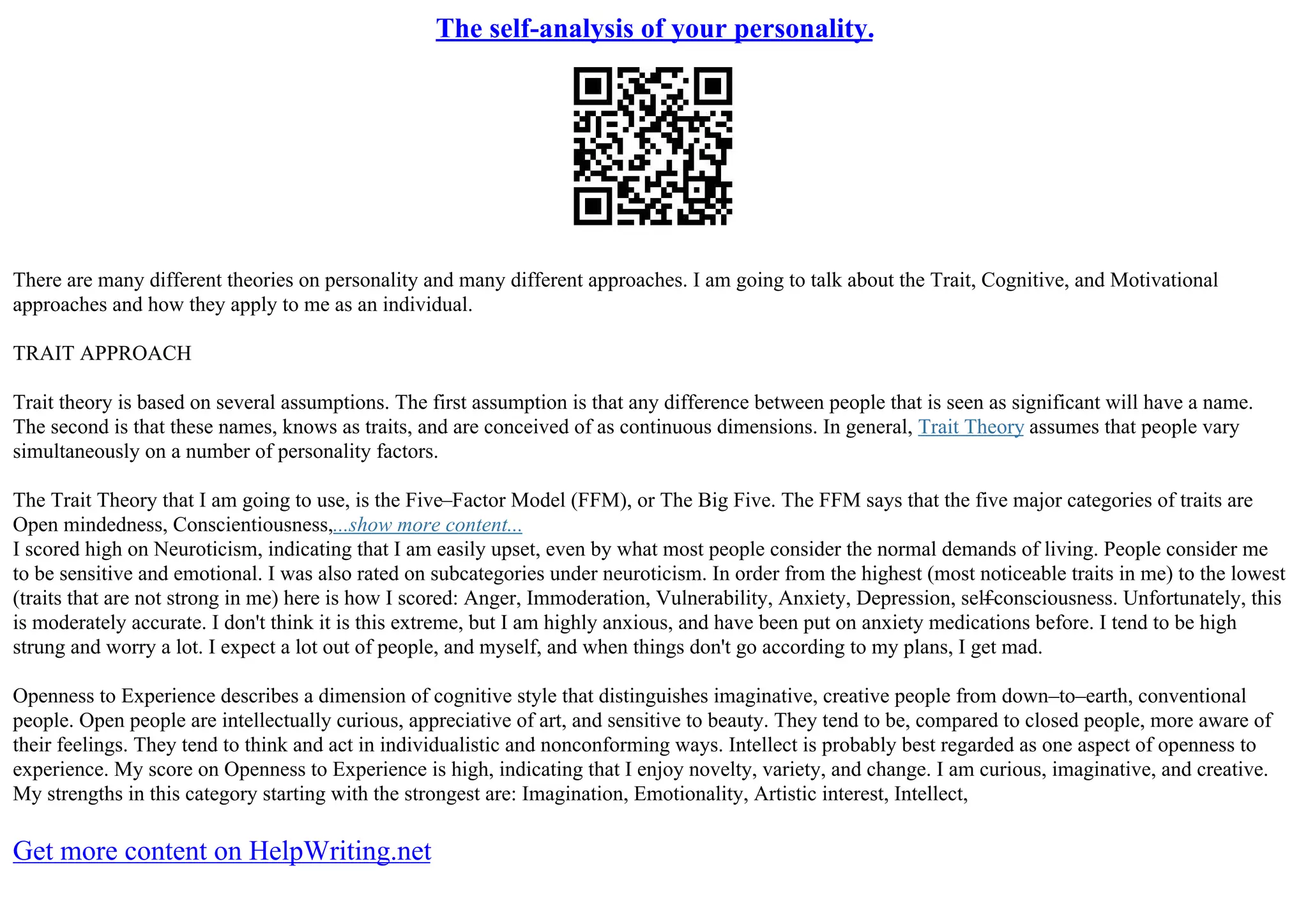 Self-Analysis Essay | PDF