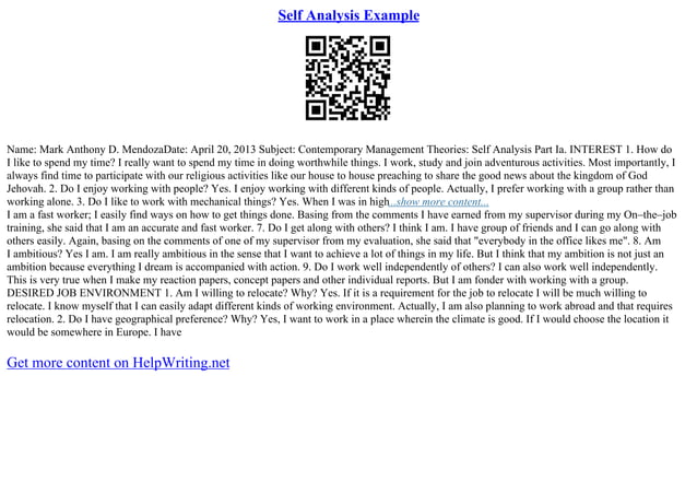 Self-Analysis Essay | PPT