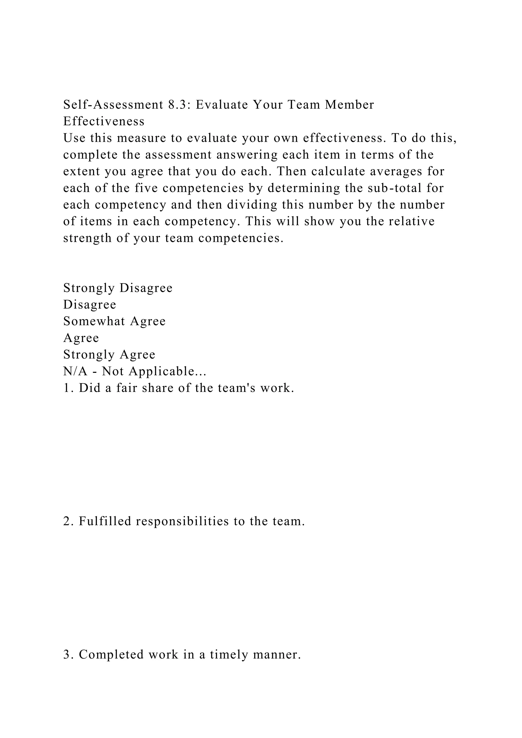 Self-Assessment 8.3 Evaluate Your Team Member EffectivenessUse .docx