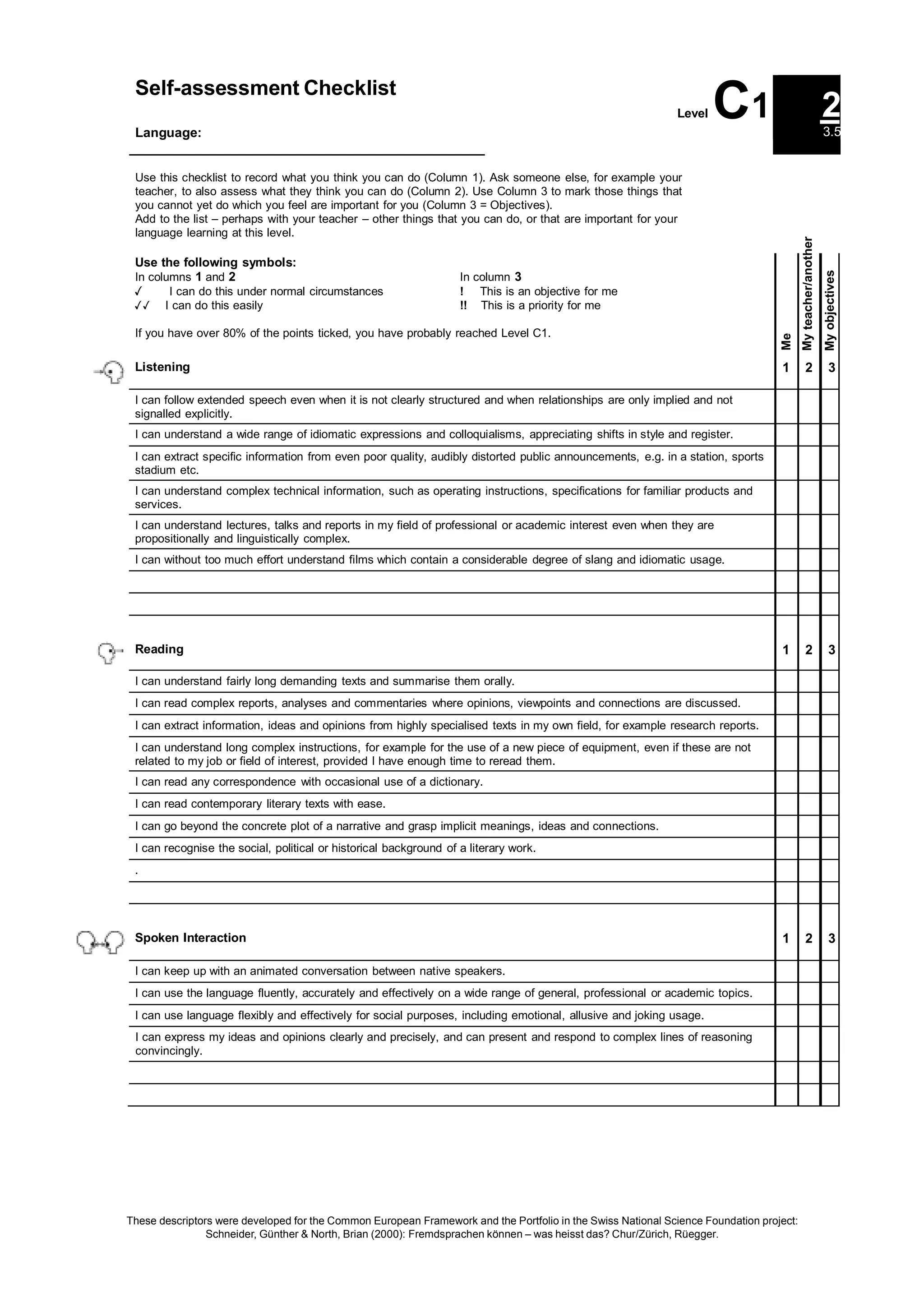 Self assessment checklists for sac | DOCX
