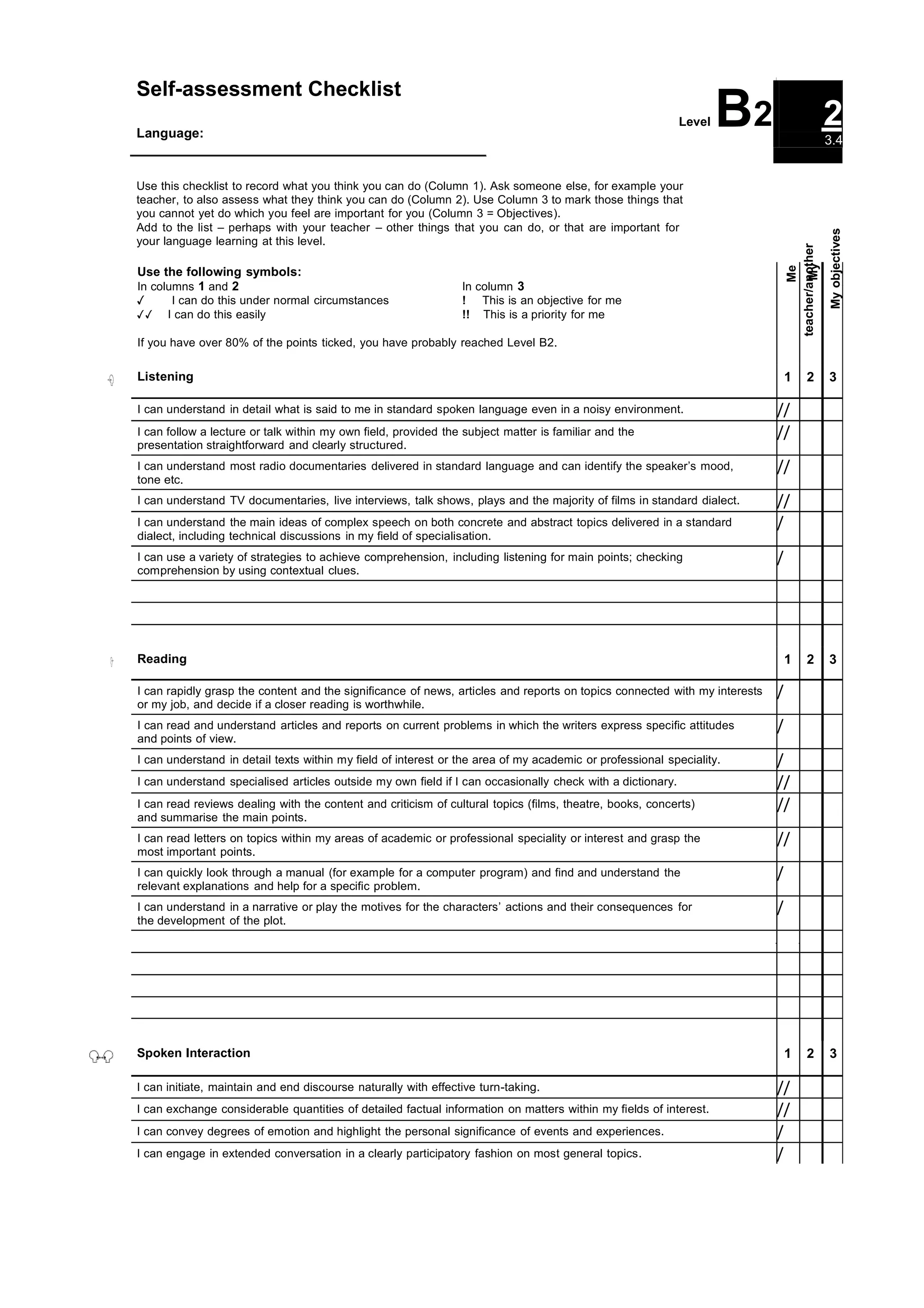 Self assessment checklists for sac(c) | DOC