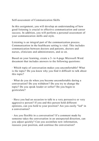 Self-assessment of Communication SkillsIn this assignment, you.docx