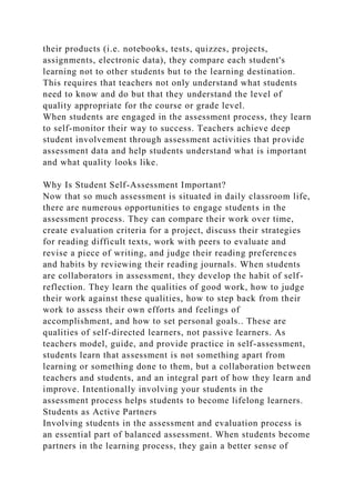 Self-Assessment refers to training students to evaluate their own .docx