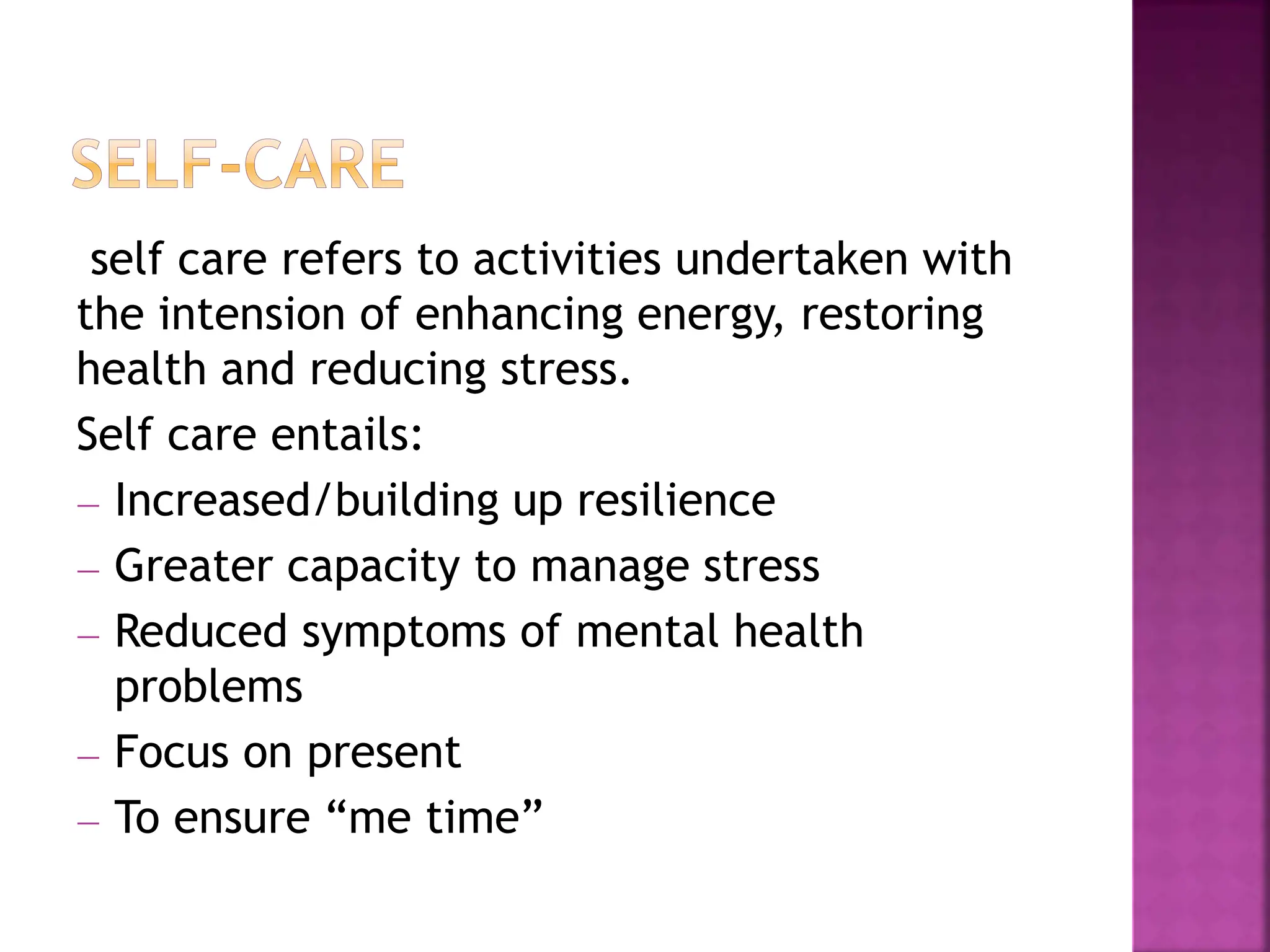 Self-Care and stress management module from | PPTX