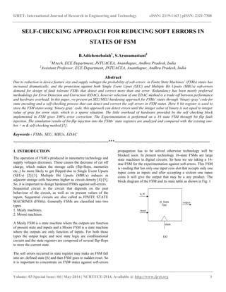 Self checking approach for reducing soft errors in states of fsm | PDF